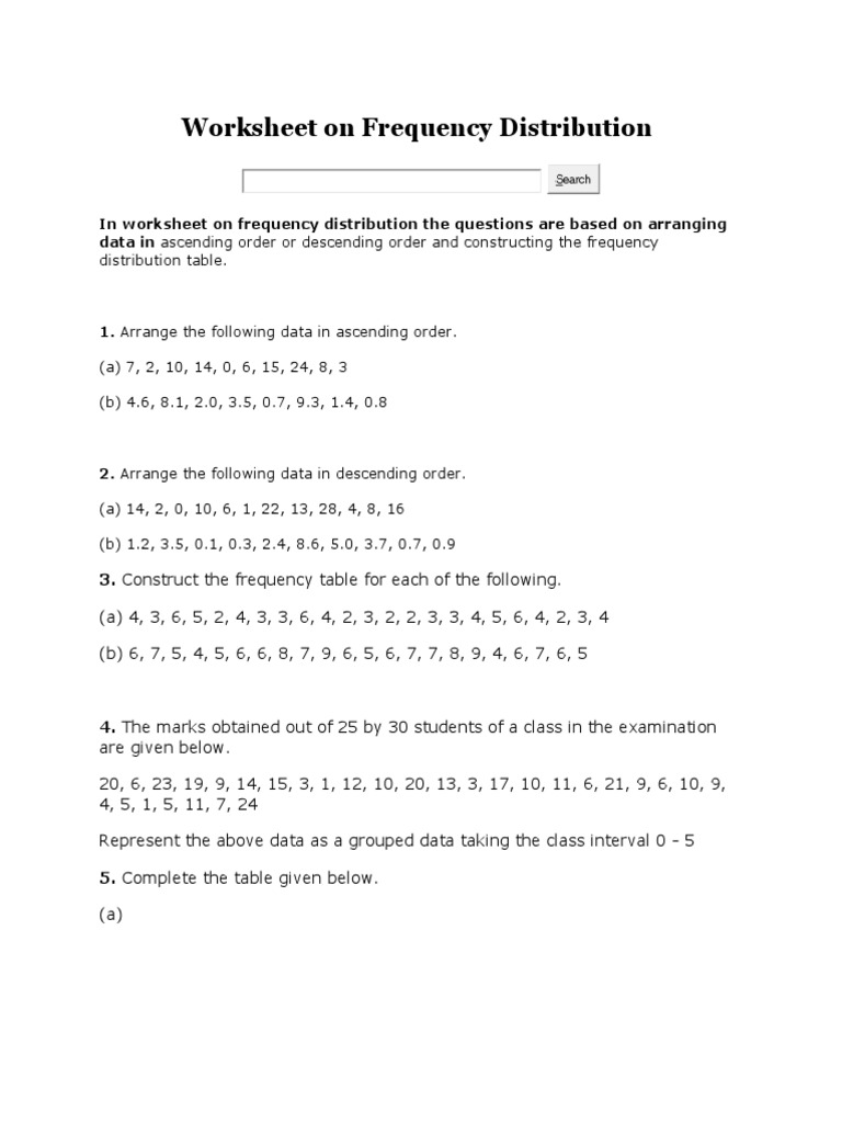 Worksheet On Frequency Distribution Pdf Mean Mode Statistics