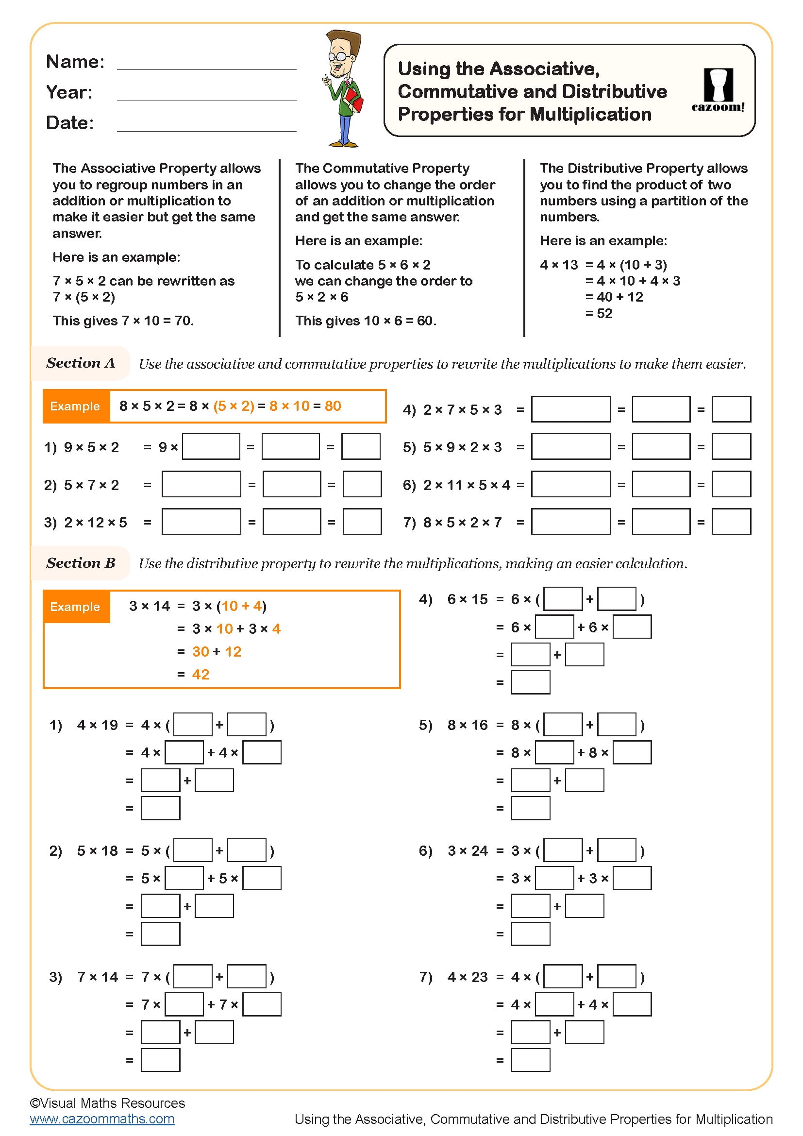 Using The Associative Commutative And Distributive Properties For Worksheets Library
