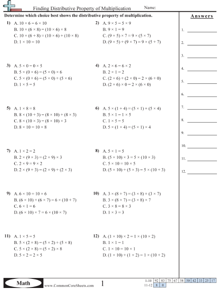 Distributive Property Worksheet | Free - CommonCoreSheets - Worksheets ...