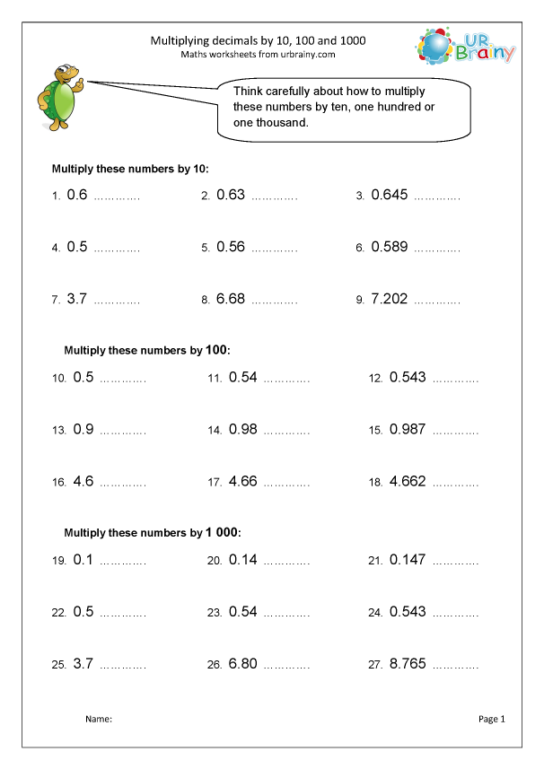 More multiplying decimals by 10, 100, 1000 - Multiplication by ...