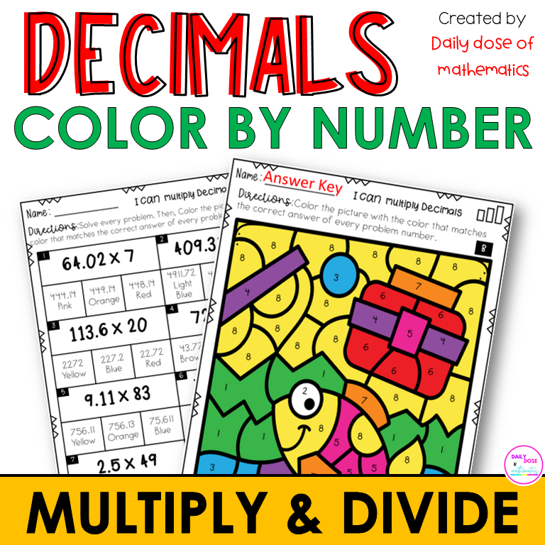 Multiplying and Dividing Decimals Worksheets Color by Numbers for 5th ...