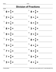 Dividing fractions by whole numbers game, quiz, worksheet and ...