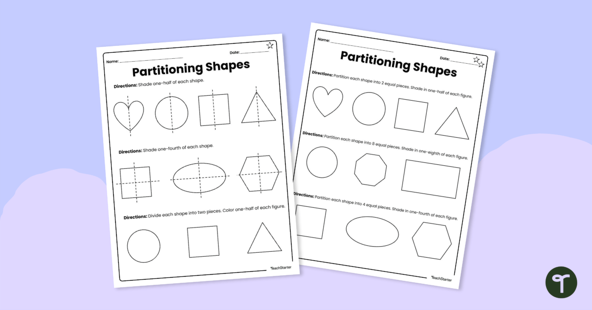 Partitioning Shapes – Differentiated Worksheets | Teach Starter - Worksheets Library