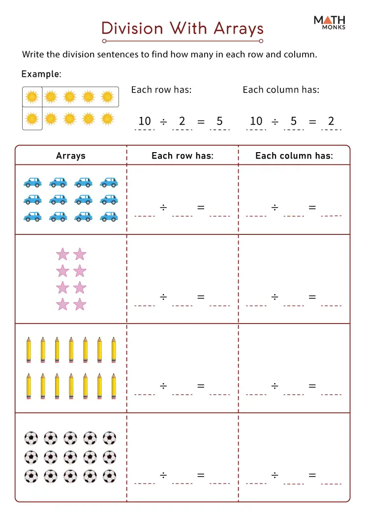Division with Arrays Worksheets - Math Monks - Worksheets Library
