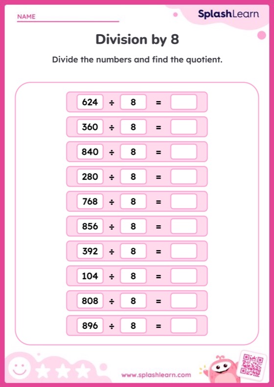 Division by 8 — Printable Math Worksheet - Worksheets Library