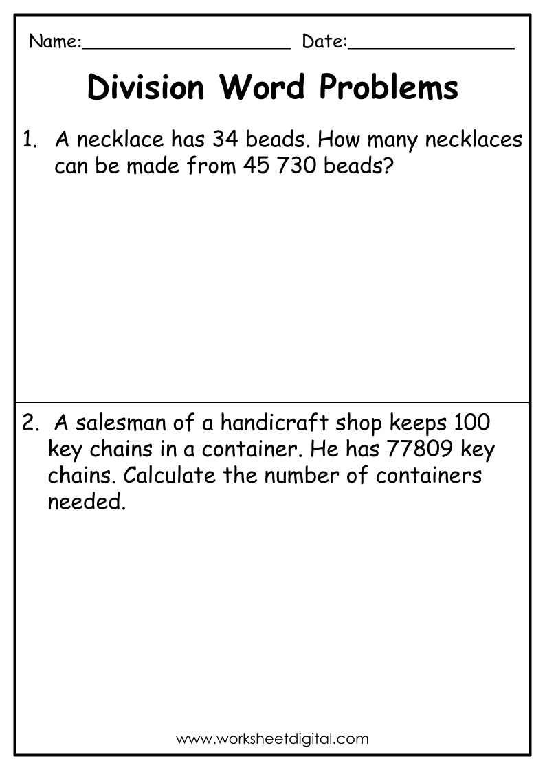Division Word Problems Grade 4 - Worksheet Digital - Worksheets Library