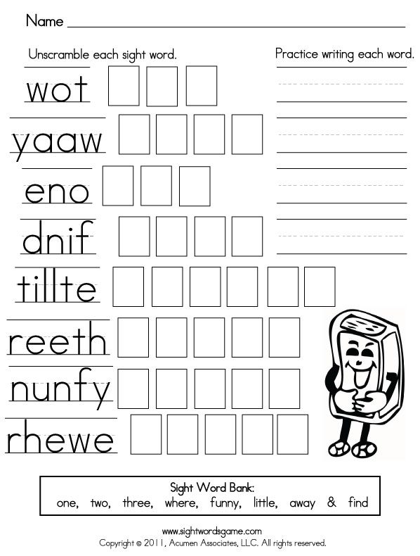 Dolch Sight Word Worksheets - Pre-primer Words - Worksheets Library