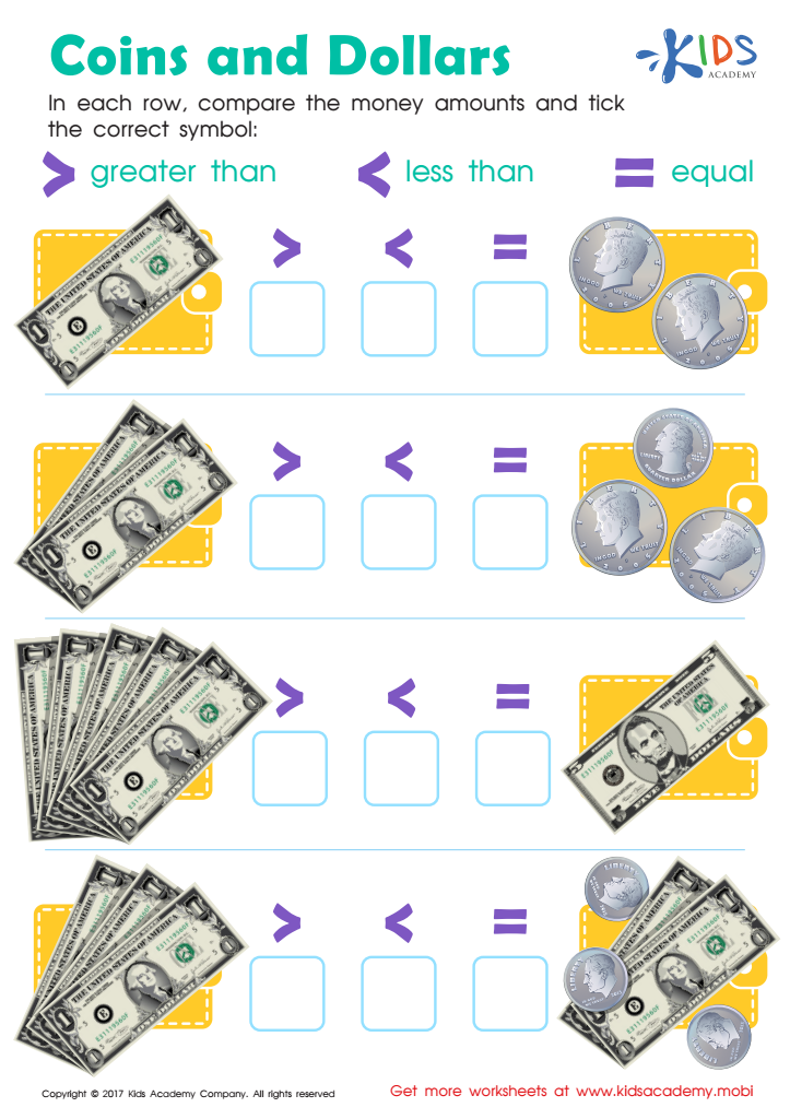 Grade 2 counting money Worksheets - coins plus $1 and $5 bills ...