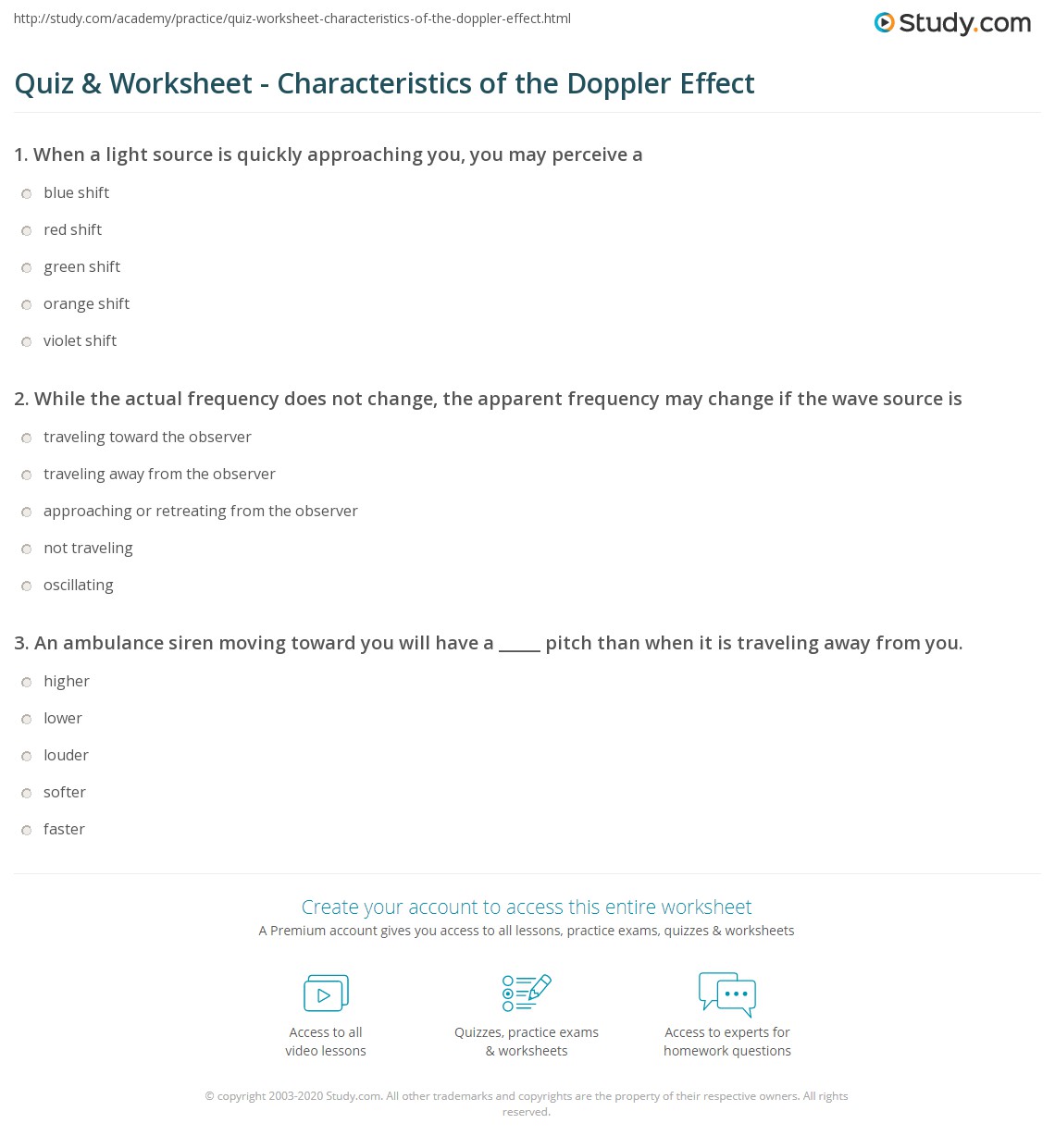 Quiz & Worksheet - Characteristics of the Doppler Effect | Study.com - Worksheets Library
