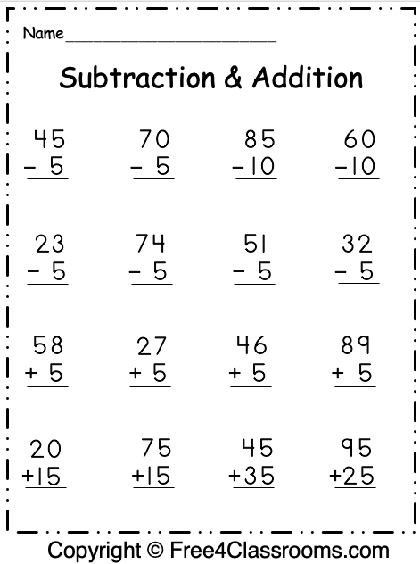 Free 1st Grade Math Subtraction and Addition Worksheets - 2 Digit ...