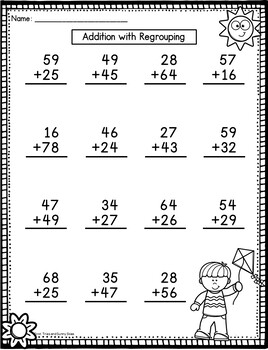 Double Digit Addition With Regrouping Worksheets- Spring Addition ...