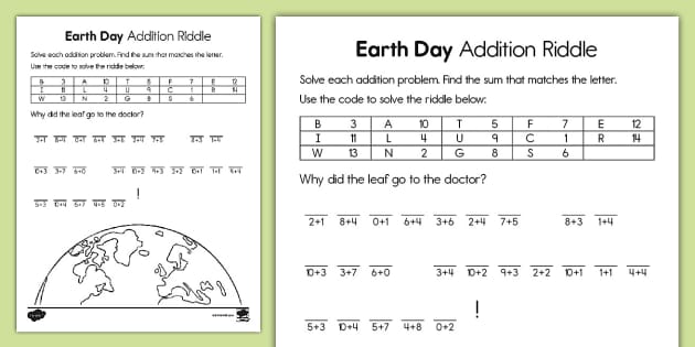 Free earth day addition worksheet, Download Free earth day addition ...
