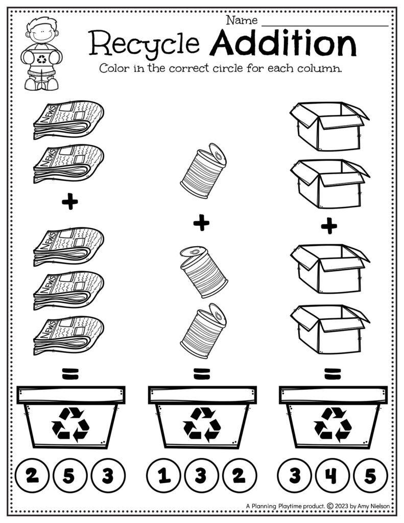 ADDITION Earth Day Math Worksheet Alternative for a Distance ...