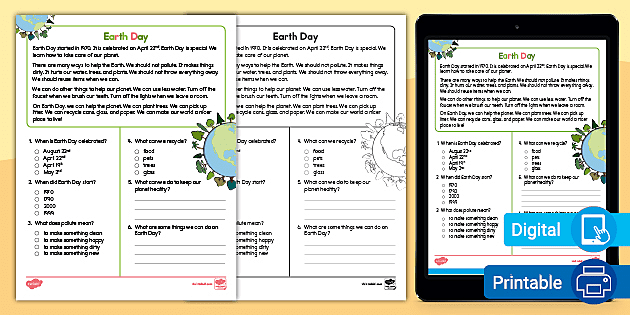 1st Grade Earth Day Reading Comprehension | Twinkl USA - Worksheets Library