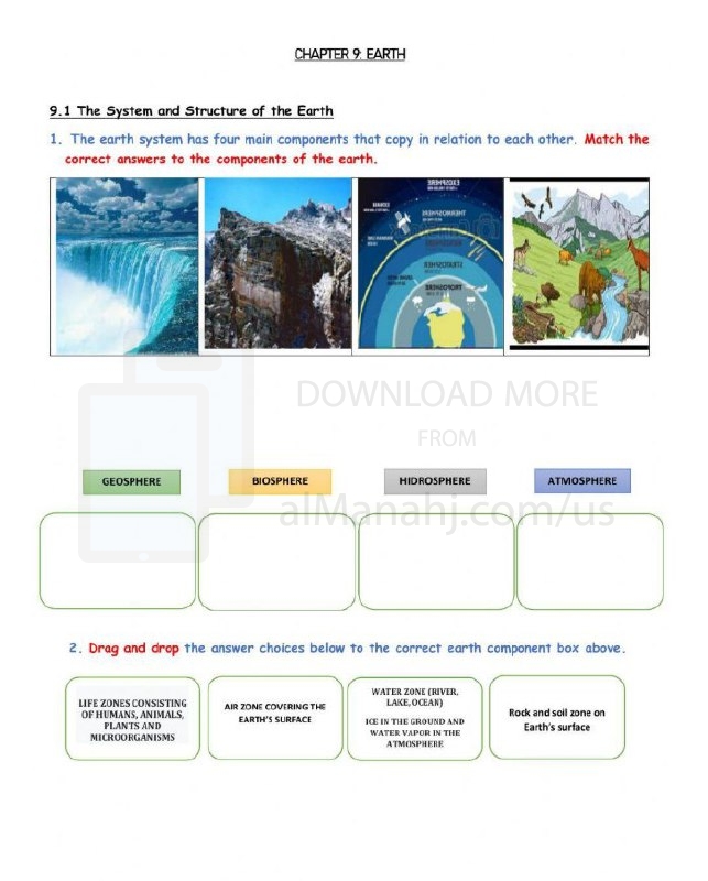 Worksheet about The System and Structure of the Earth, 9th Grade ...