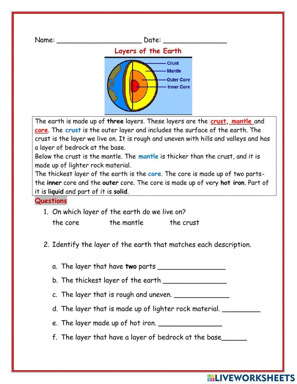 Free earth structure worksheet, Download Free earth structure worksheet ...