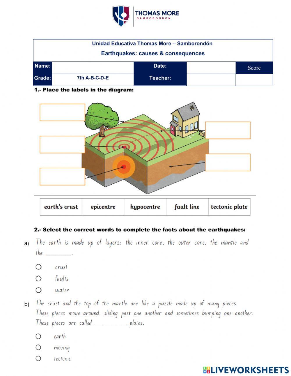 Earthquakes - Worksheet | Printable and Distance Learning ...