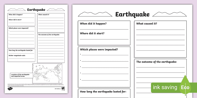 Earthquake Fact File Template,earthquakes (teacher made) - Worksheets ...