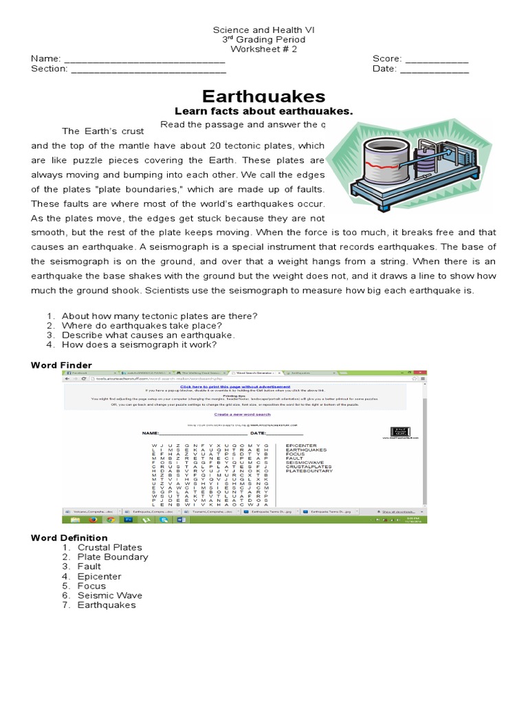 Earthquake Worksheets 2 | PDF - Worksheets Library