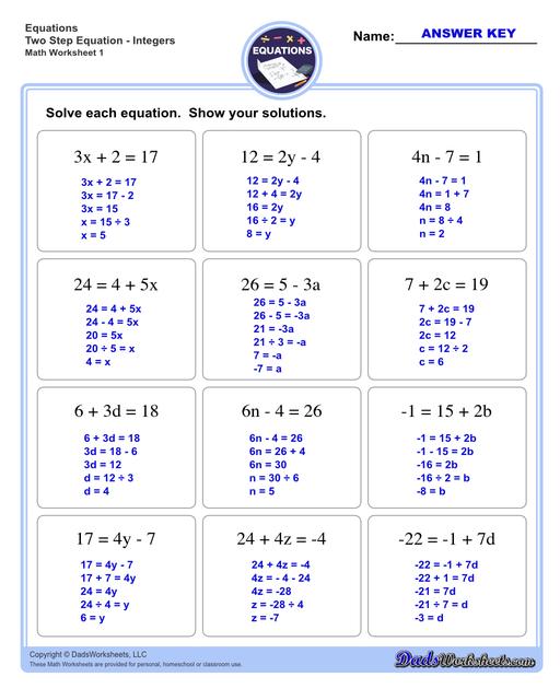 Two Step Equations - Math Worksheets - Worksheets Library