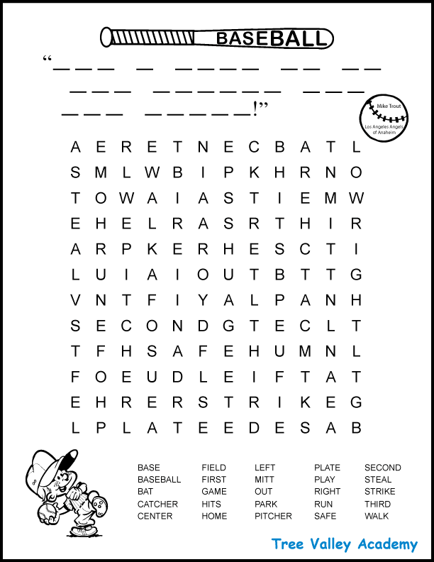 Free Printable Baseball Word Search For Kids - Worksheets Library
