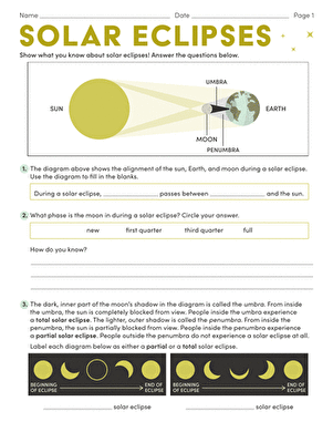 Solar Eclipses | Worksheet | Education.com - Worksheets Library
