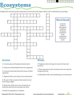Life Science Crossword: Ecosystems | Worksheet | Education.com ...