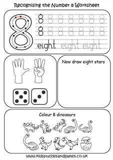 8 Recognising Number Eight Worksheet - Kids Puzzles and Games ...