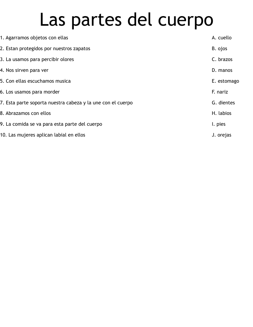 Free el cuerpo worksheet, Download Free el cuerpo worksheet png images ...