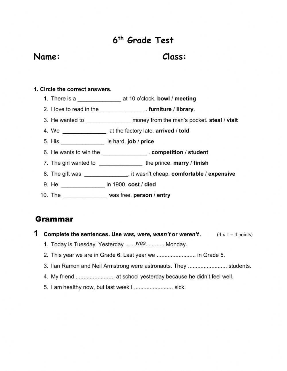 6th Grade Test worksheet | Live Worksheets - Worksheets Library
