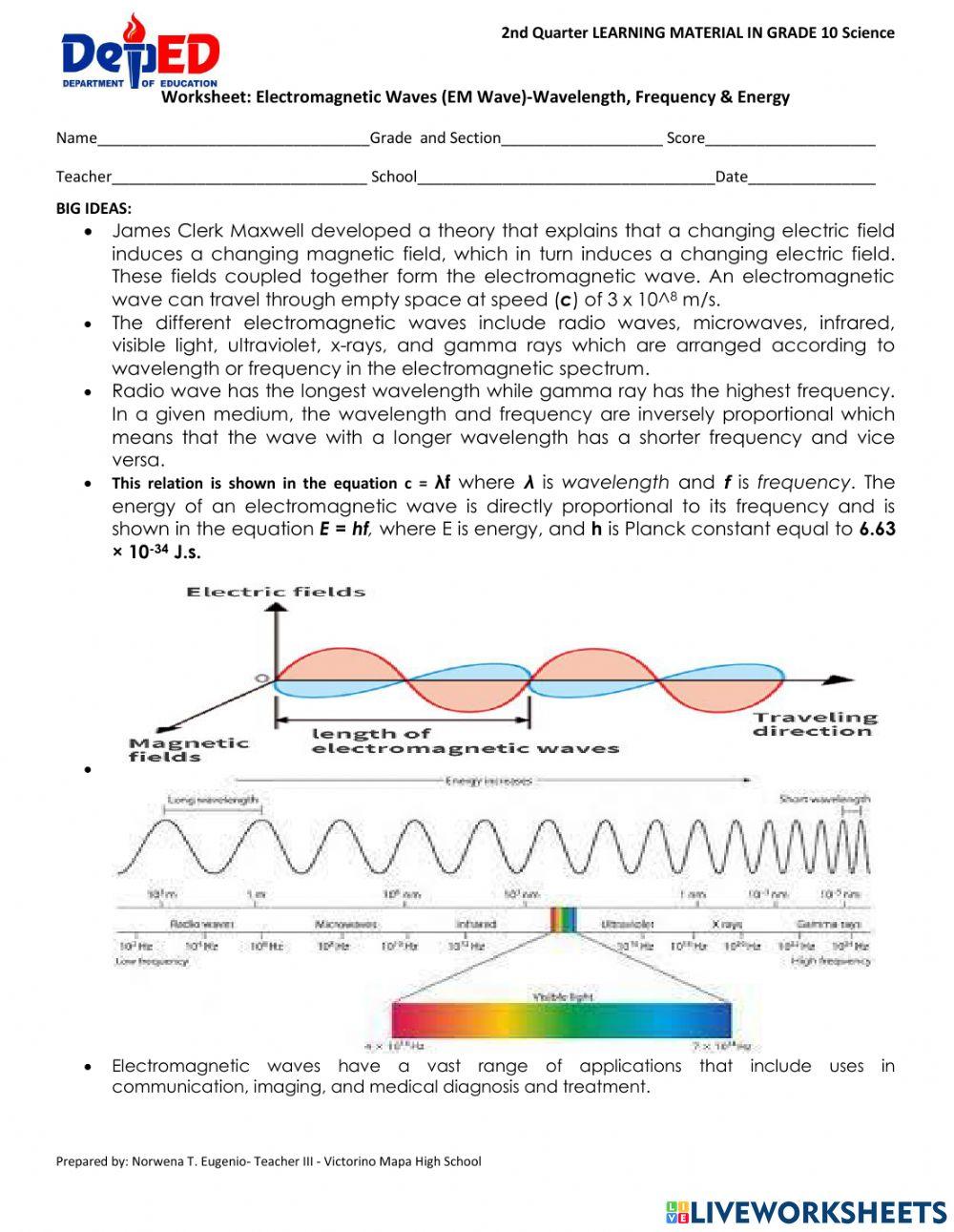 EM Waves: frequency, wavelength & energy worksheet | Live Worksheets - Worksheets Library