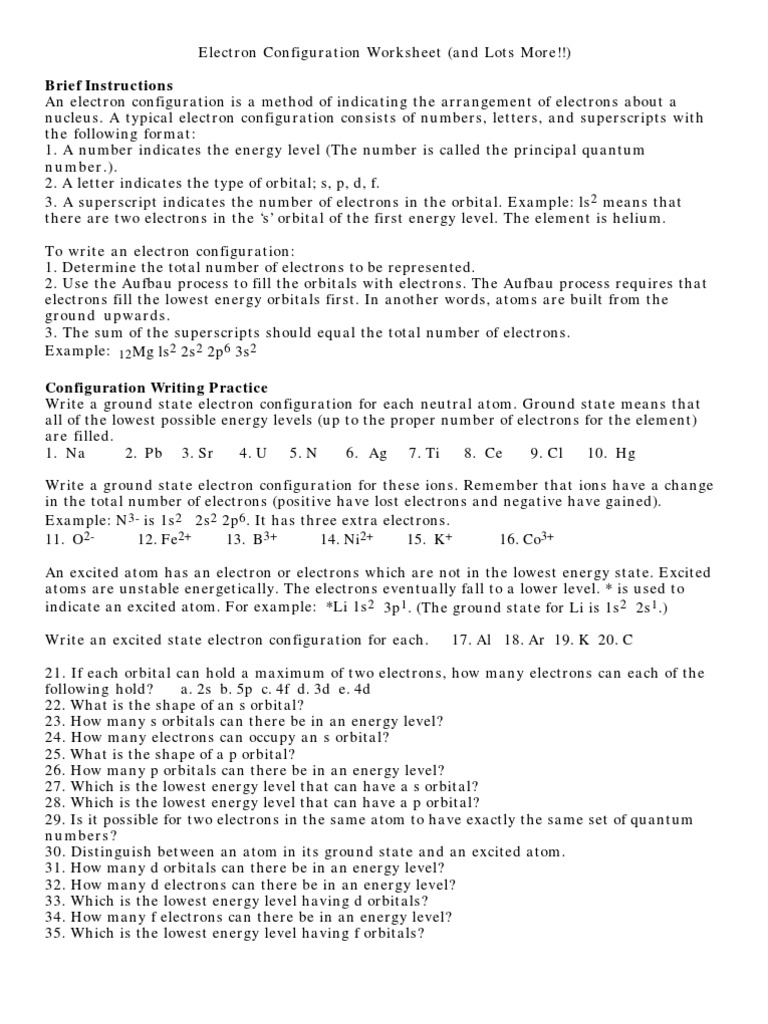 Free Electron Configuration Worksheet And Lots More Download Free
