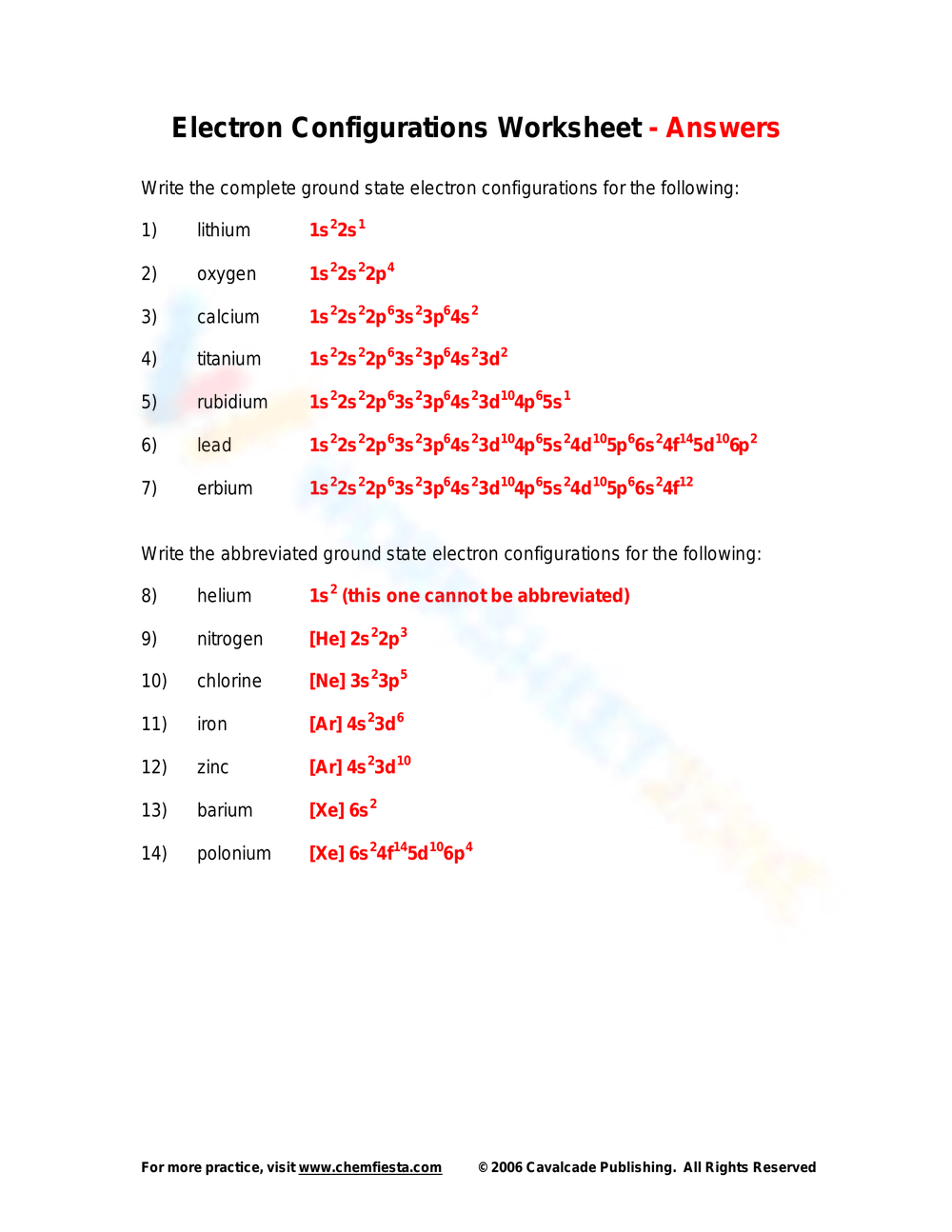Electron Configuration Practice Worksheet - Worksheets Library