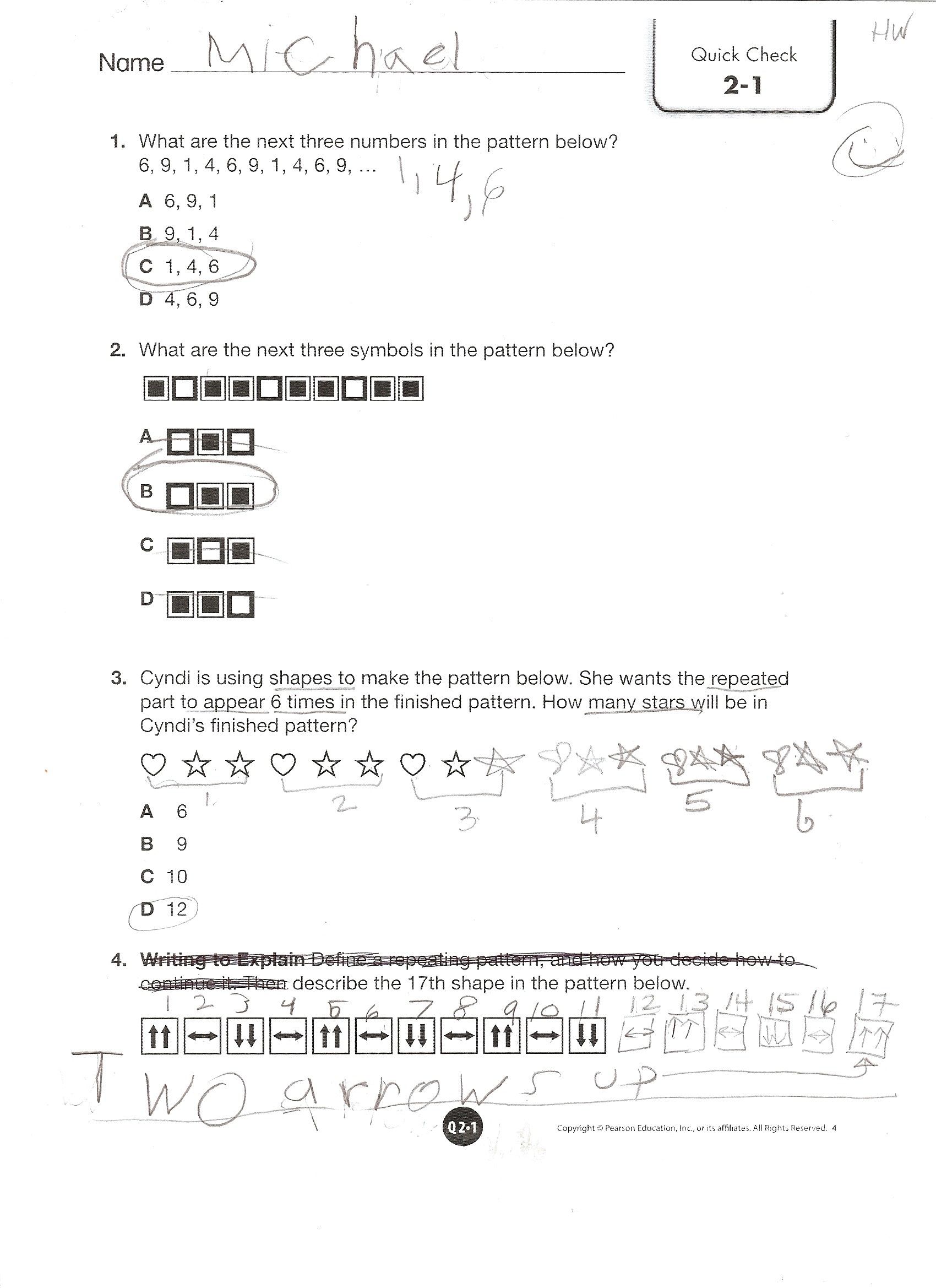 Envision Math Grade 4 Topic 2-1 Quick Check | Envision math ...