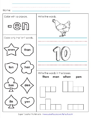 Word Family Printables (-en) - Worksheets Library
