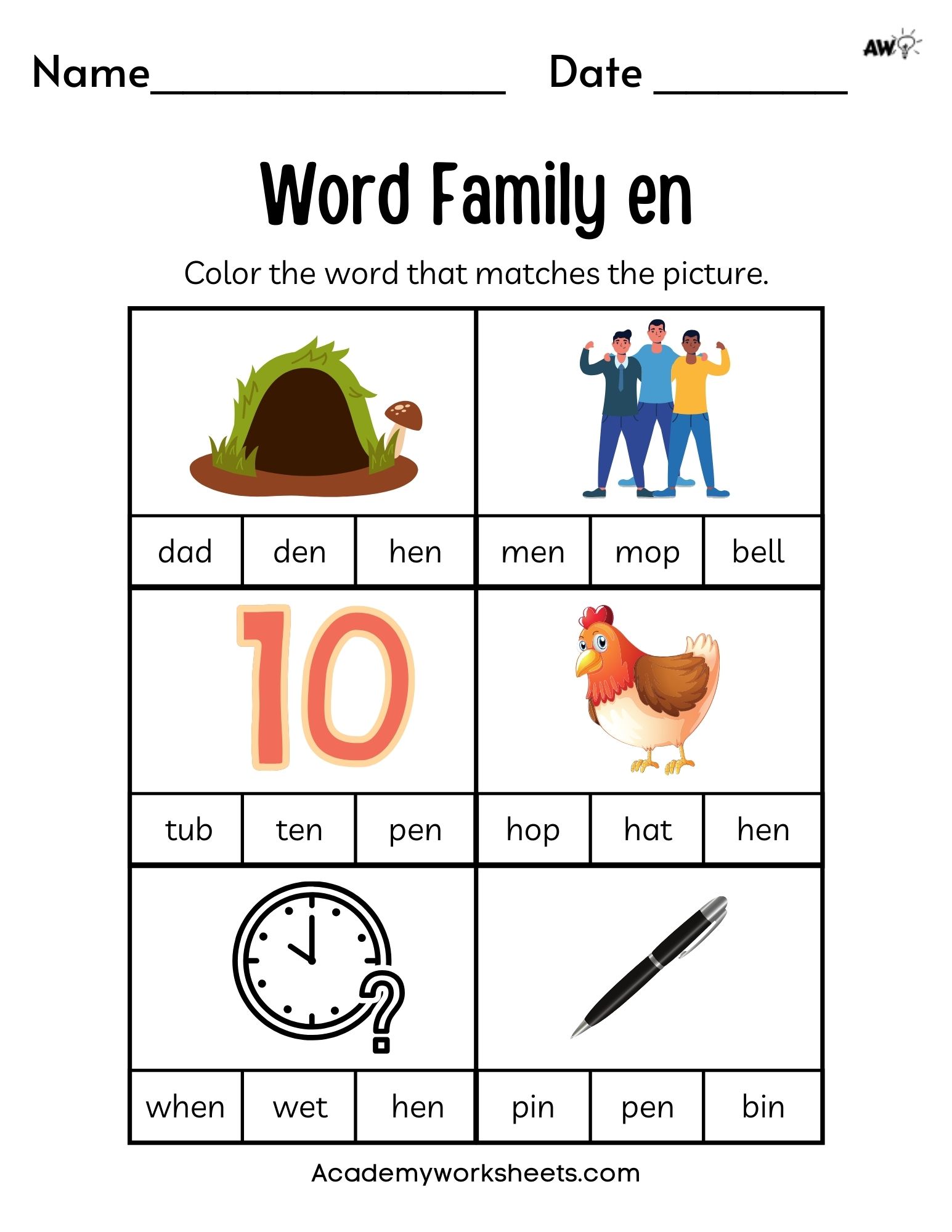 Free Word Family Worksheets - Short e - Academy Worksheets - Worksheets Library