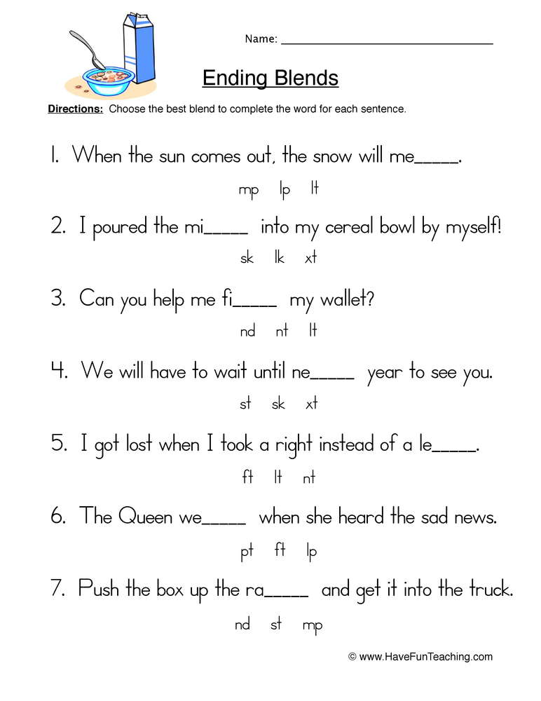 Ending Blends Review | Interactive Worksheet | Education.com ...