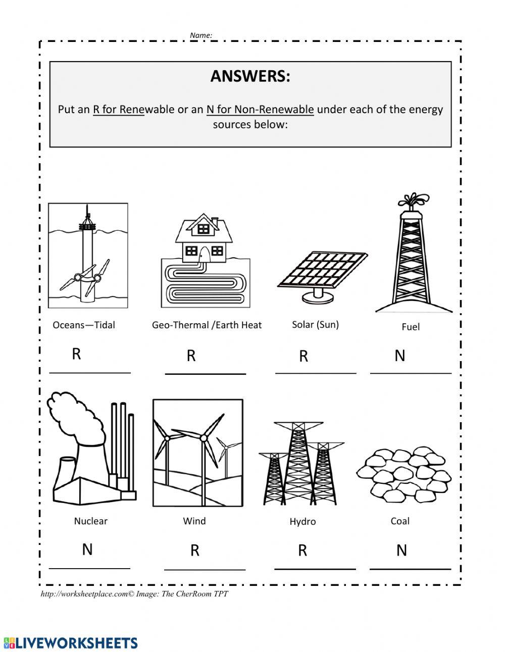 Renewable and non renewable energy sources interactive worksheet ...