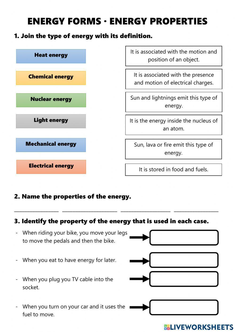 Form And Properties Of Energy Worksheet Live Worksheets Worksheets Form And Properties Of Energy Worksheet Live Worksheets Worksheets