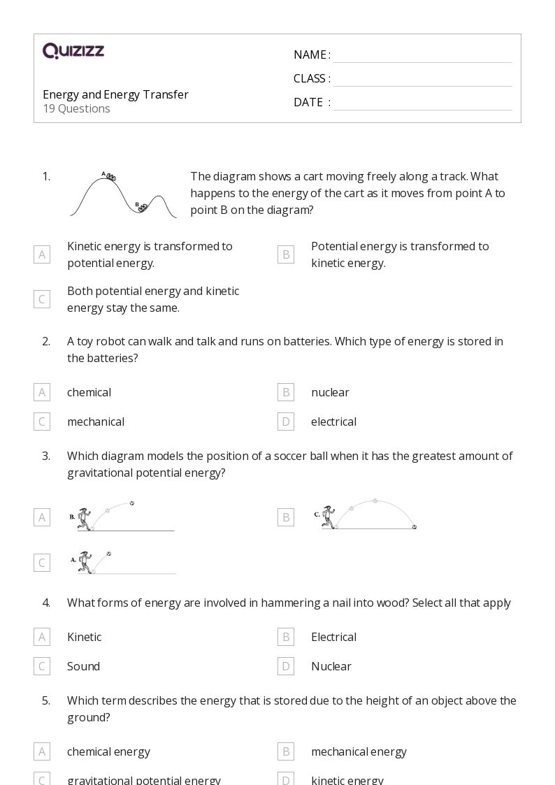 Energy Storage And Transfer Model Worksheet 1 Answers