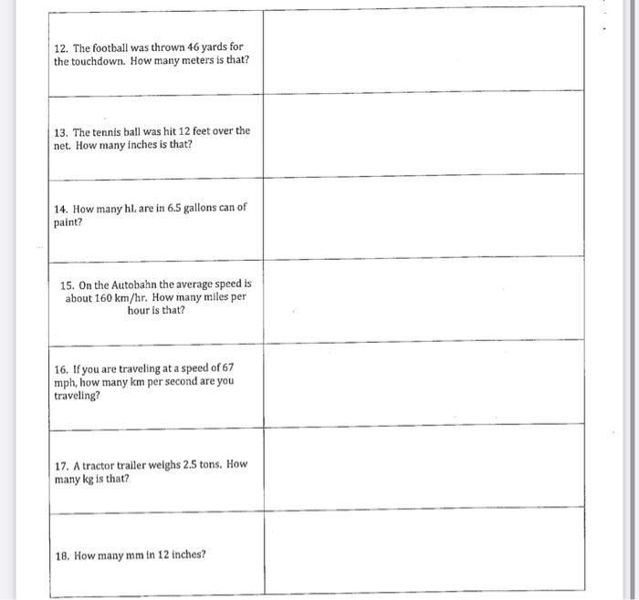 Solved English/Metric Conversion Worksheet Directions: | Chegg.com - Worksheets Library