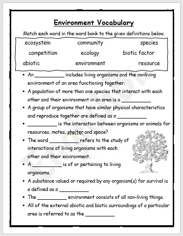 Environment Vocabulary Worksheet Interactive Worksheet – Edform ...