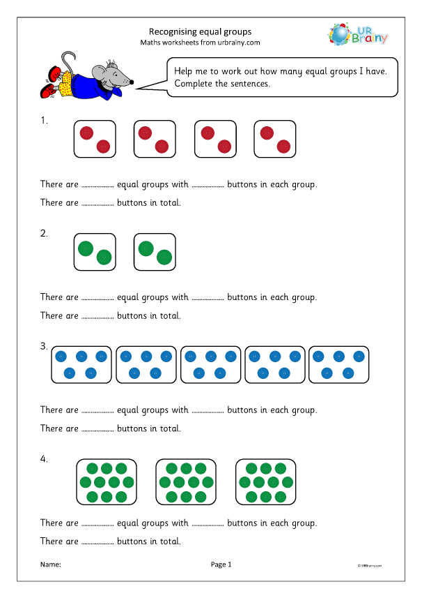 Recognising Equal Groups Small Numbers Multiplication By Worksheets Library