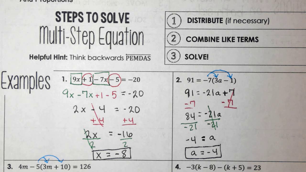 Solving Multi-step Equations - Notes - Worksheets Library