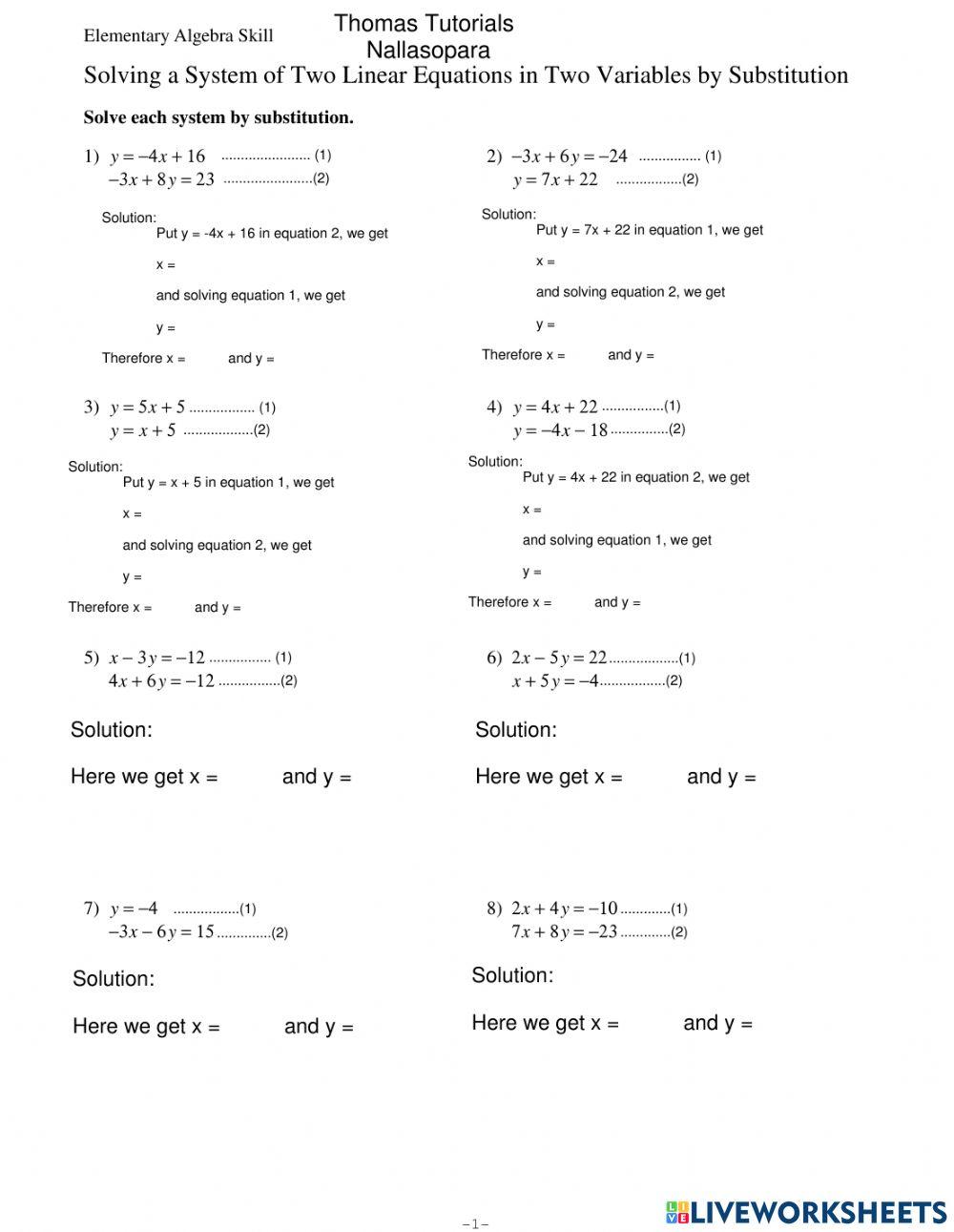 Free equations in two variables worksheet, Download Free equations in ...