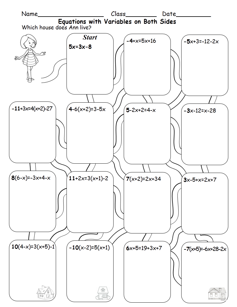 Solving Equations With Variables On Both Sides Maze Teaching