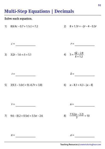 Solving Equations With Decimals Worksheets - Worksheets Library