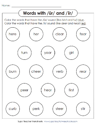 Phonics R-Controlled Vowels - /ûr/ - Worksheets Library
