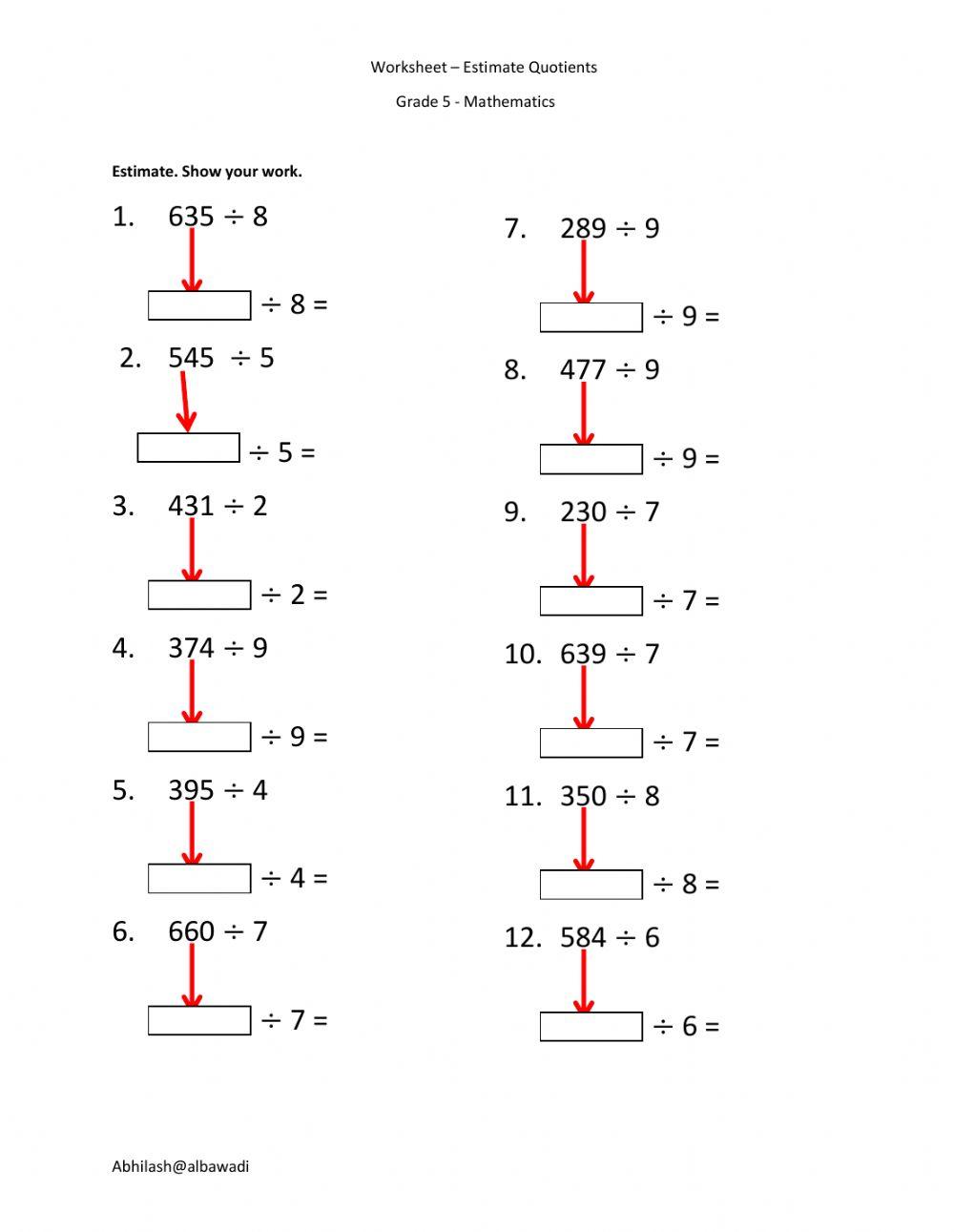 Free Estimate Quotients Using Compatible Numbers Worksheet Download