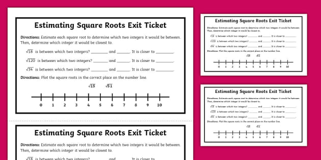 Eighth Grade Estimating Square Roots Exit Ticket - Twinkl - Worksheets ...